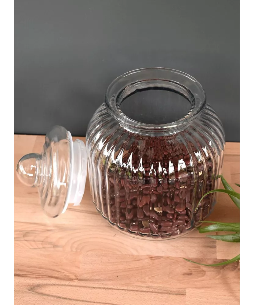 Bocal de conservation en verre strié avec couvercle hermétique