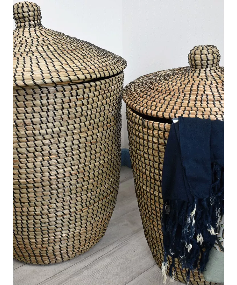 Panière en osier avec couvercle en herbe de mer taille XL