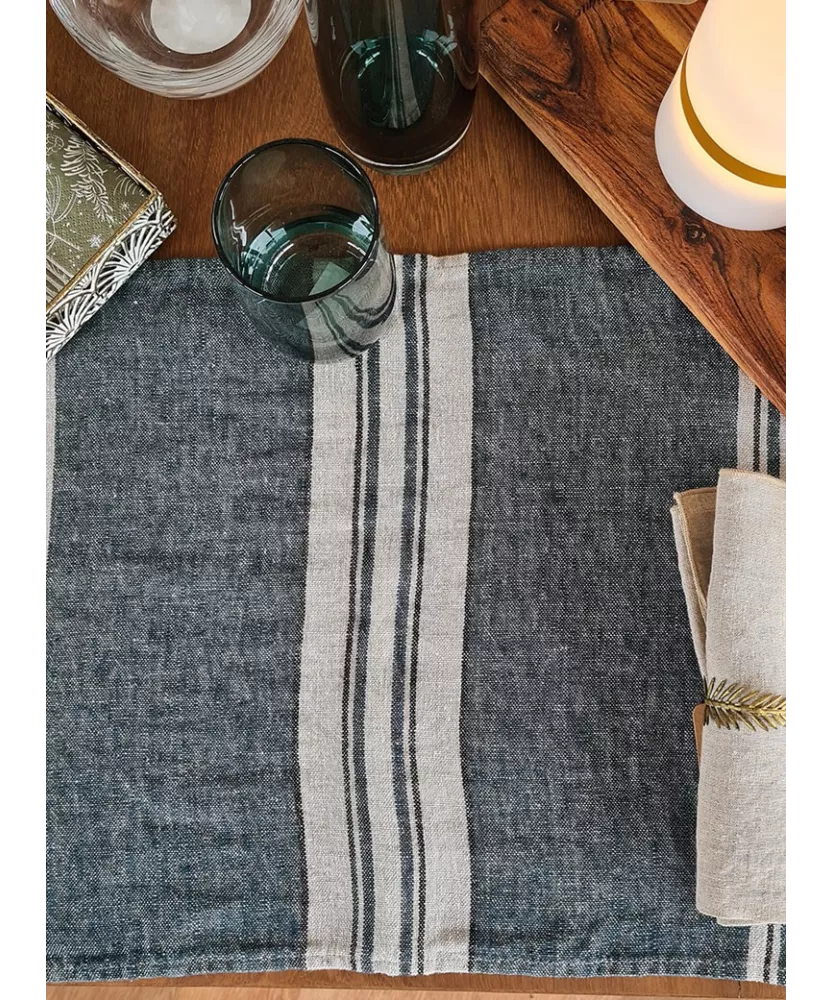 Set de table lin modèle Zonza bleu de Prusse