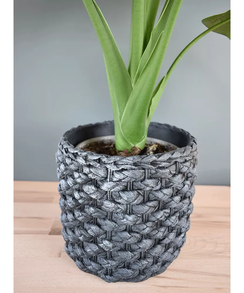 Cache-pot motif tressé noir modèle Corte, modèle médium